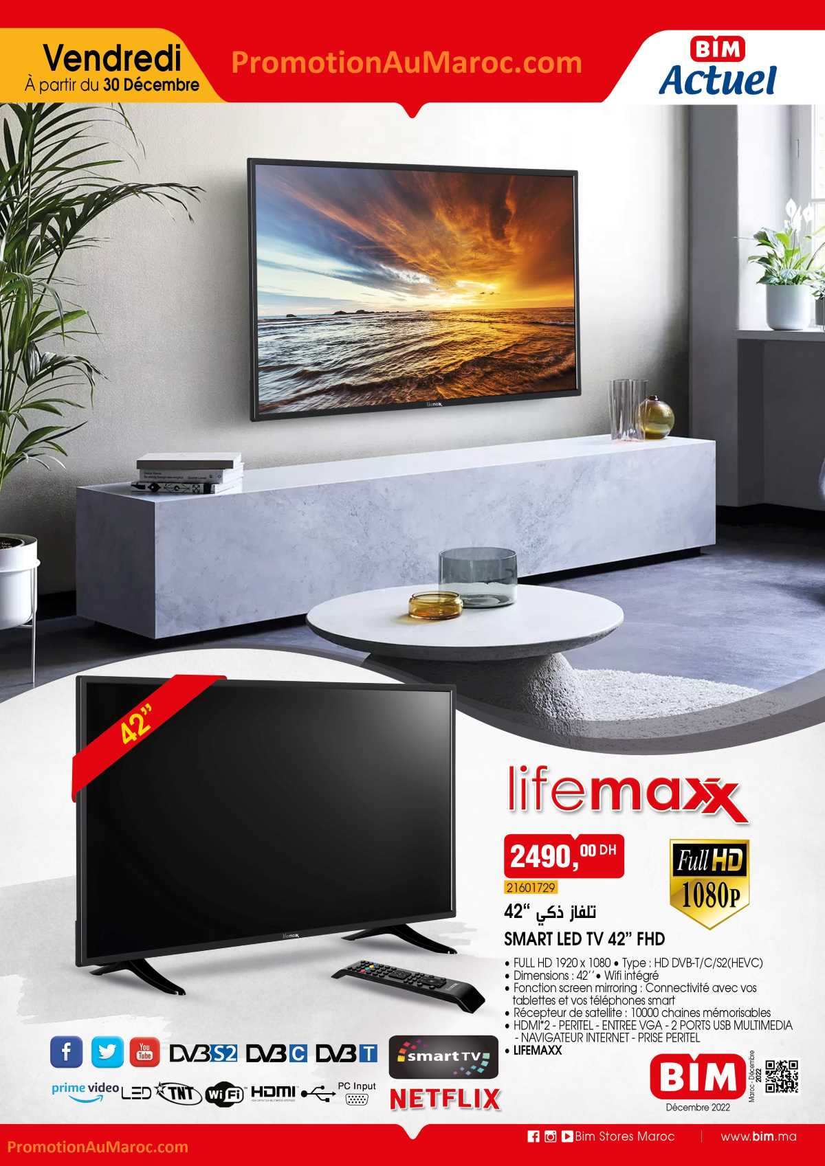 Catalogue Bim 30 décembre 2022 Smart LED TV - Promotion au maroc