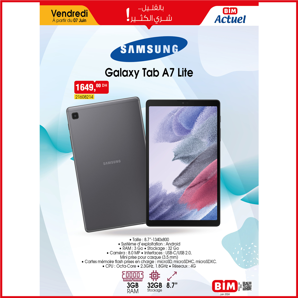 Catalogue Bim 7 Juin 2024 SAMSUNG Galaxy Tab A7 Lite